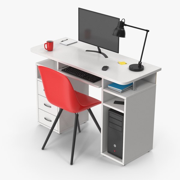 Computer Desk Set White 3D 모델 - TurboSquid 1880088