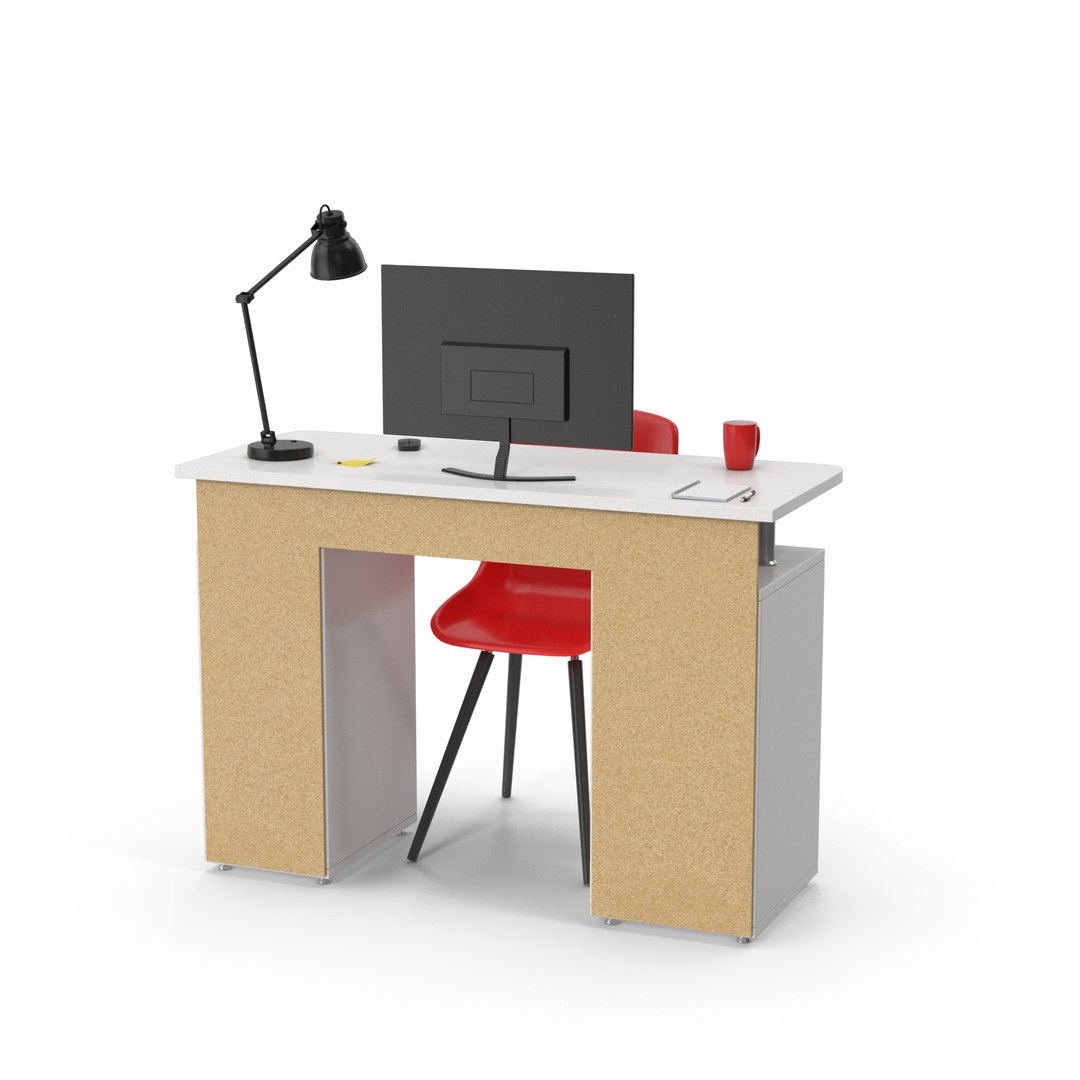 3D Computer Desk Set White Model - TurboSquid 1880088