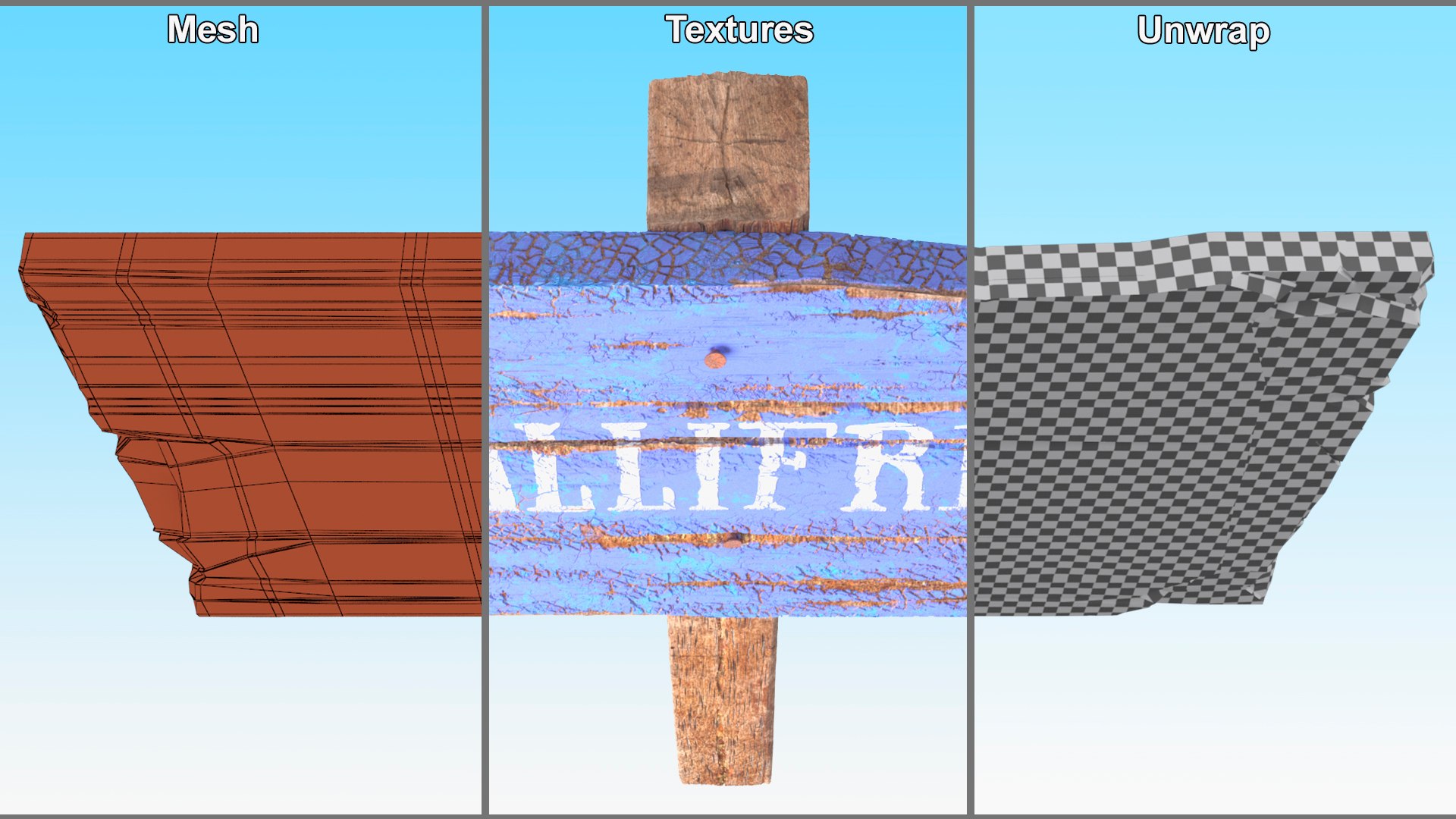 Old Rustic Wooden Road Sign 3D model - TurboSquid 2112325