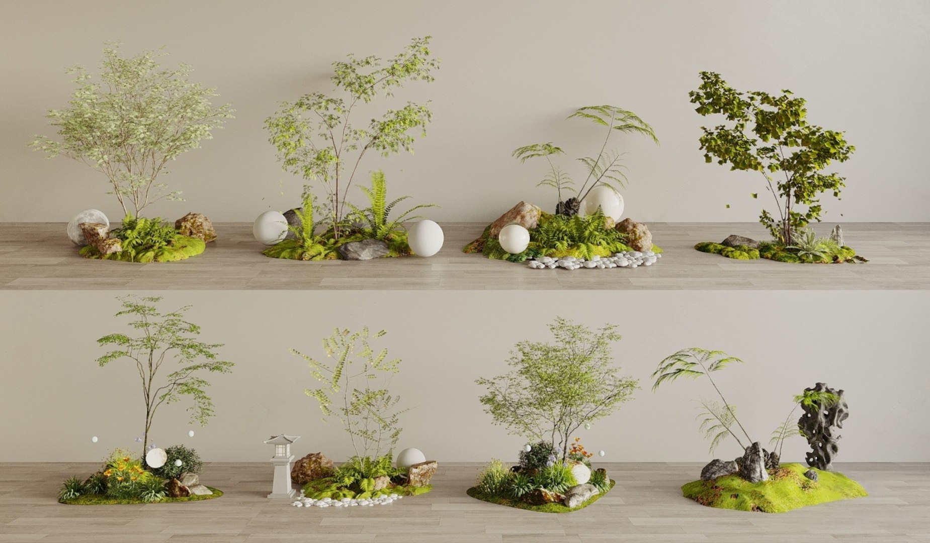 Landscape Gardening Plants Courtyard Landscape Potted Plants 3D Model ...