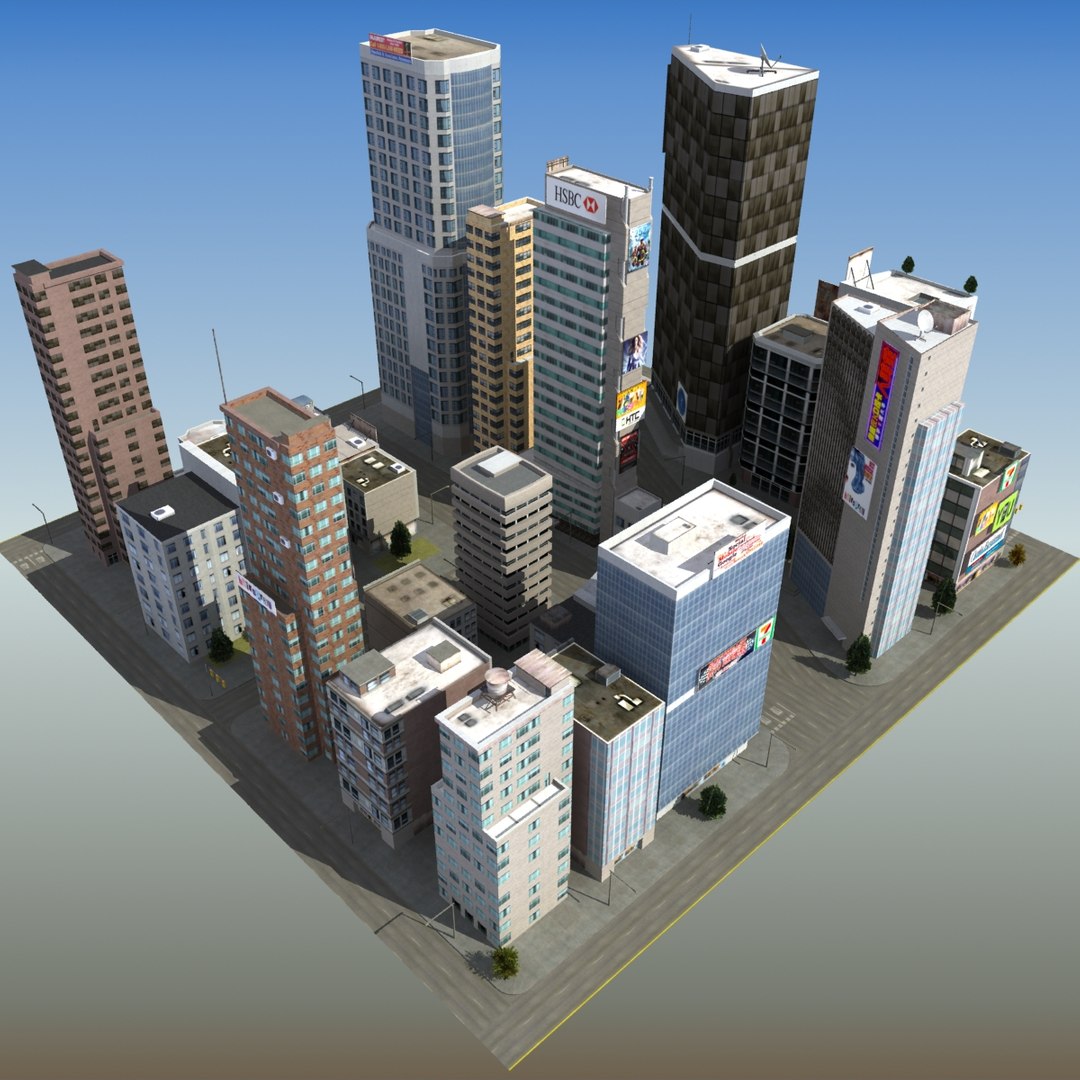 Downtown City Block 3d Model