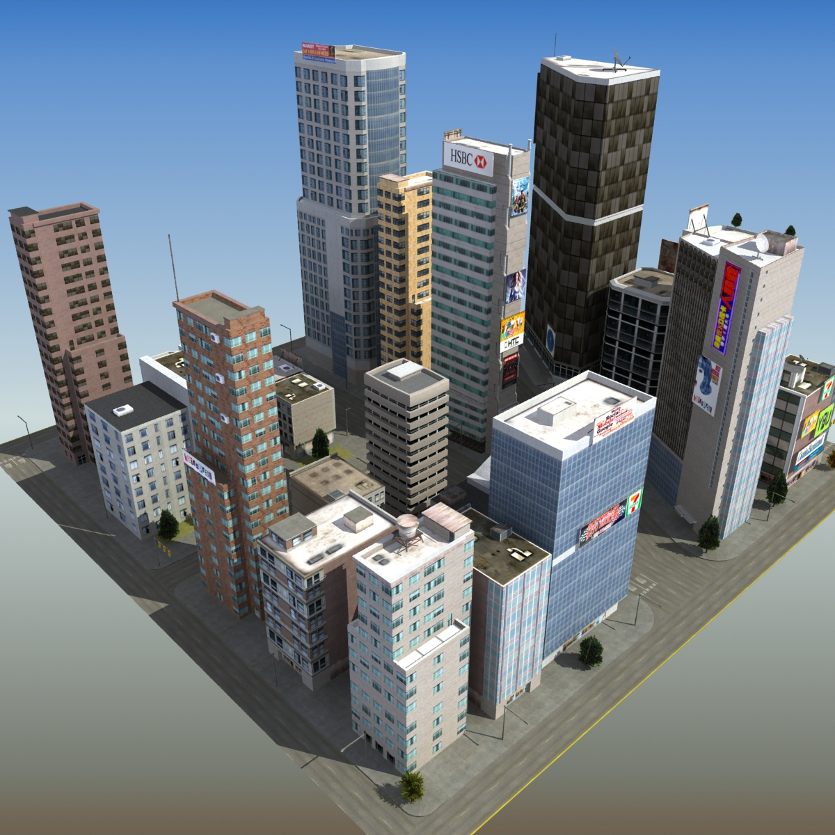 downtown city block 3d model