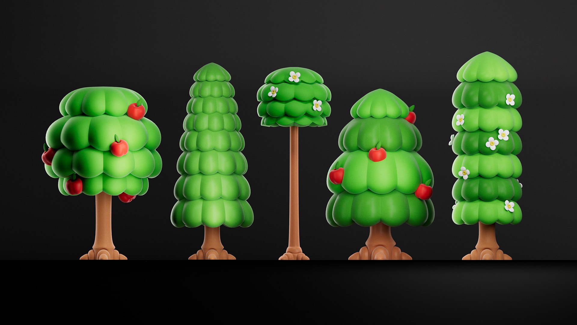 3D Model Cartoon Apple Tree Bundle - TurboSquid 2114386