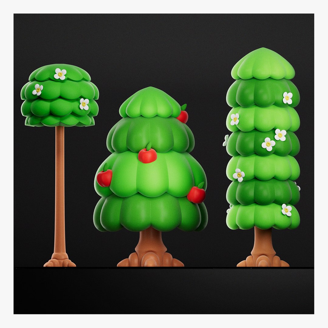 3D Model Cartoon Apple Tree Bundle - TurboSquid 2114386