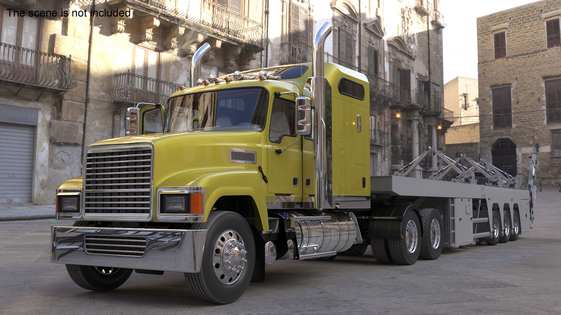 3D Freight Truck With Concrete Panel Semi Trailer Empty Rigged Model ...