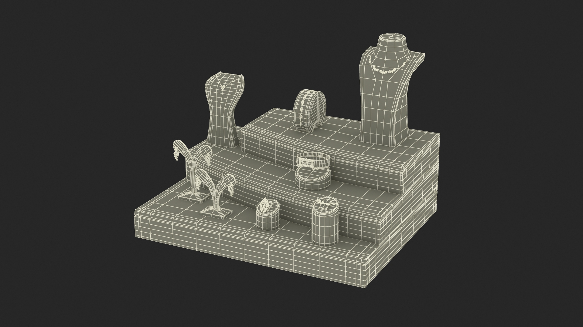 3D Display Case With Gold Jewelry - TurboSquid 2413873