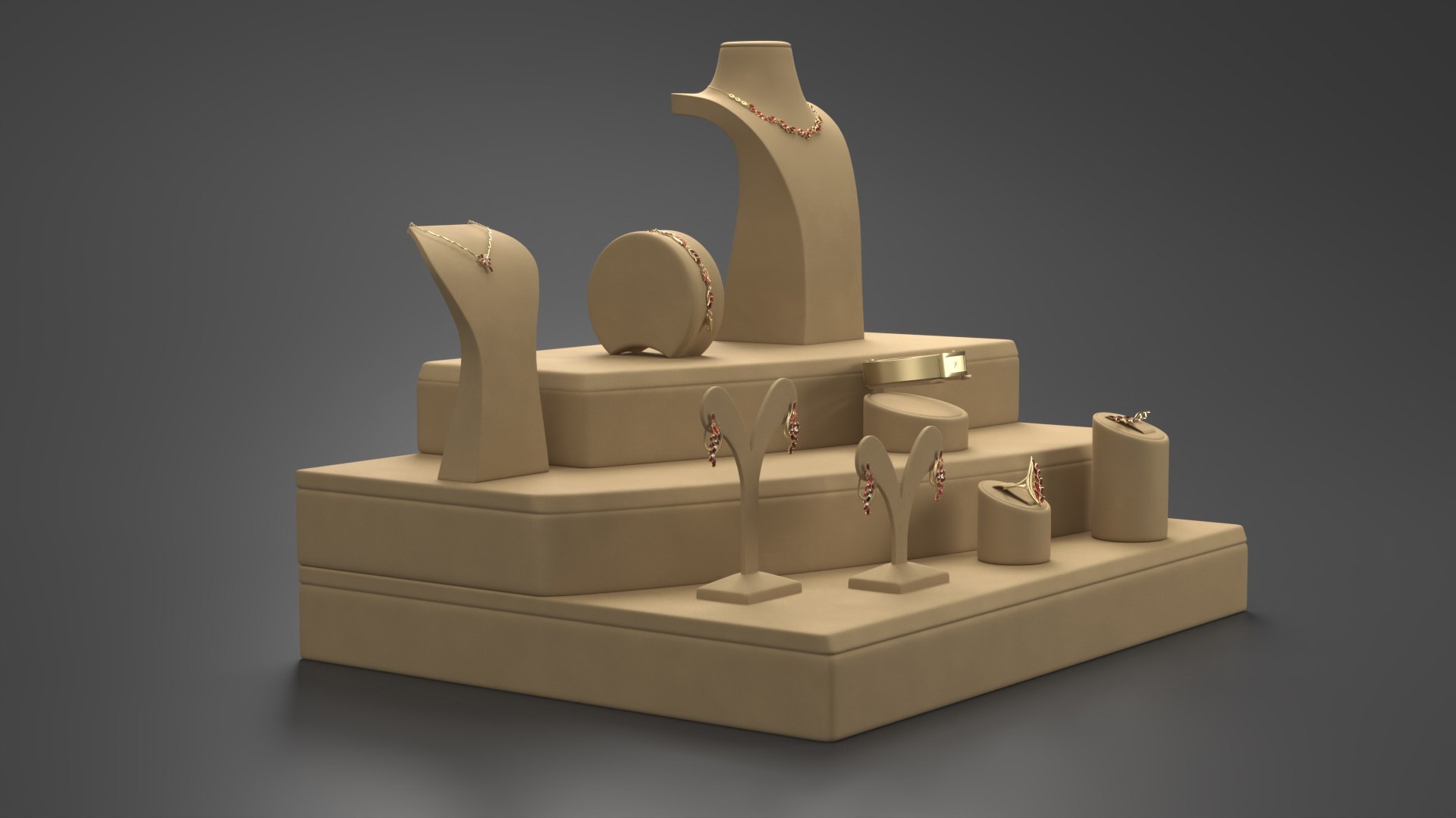 3D Display Case With Gold Jewelry - TurboSquid 2413873