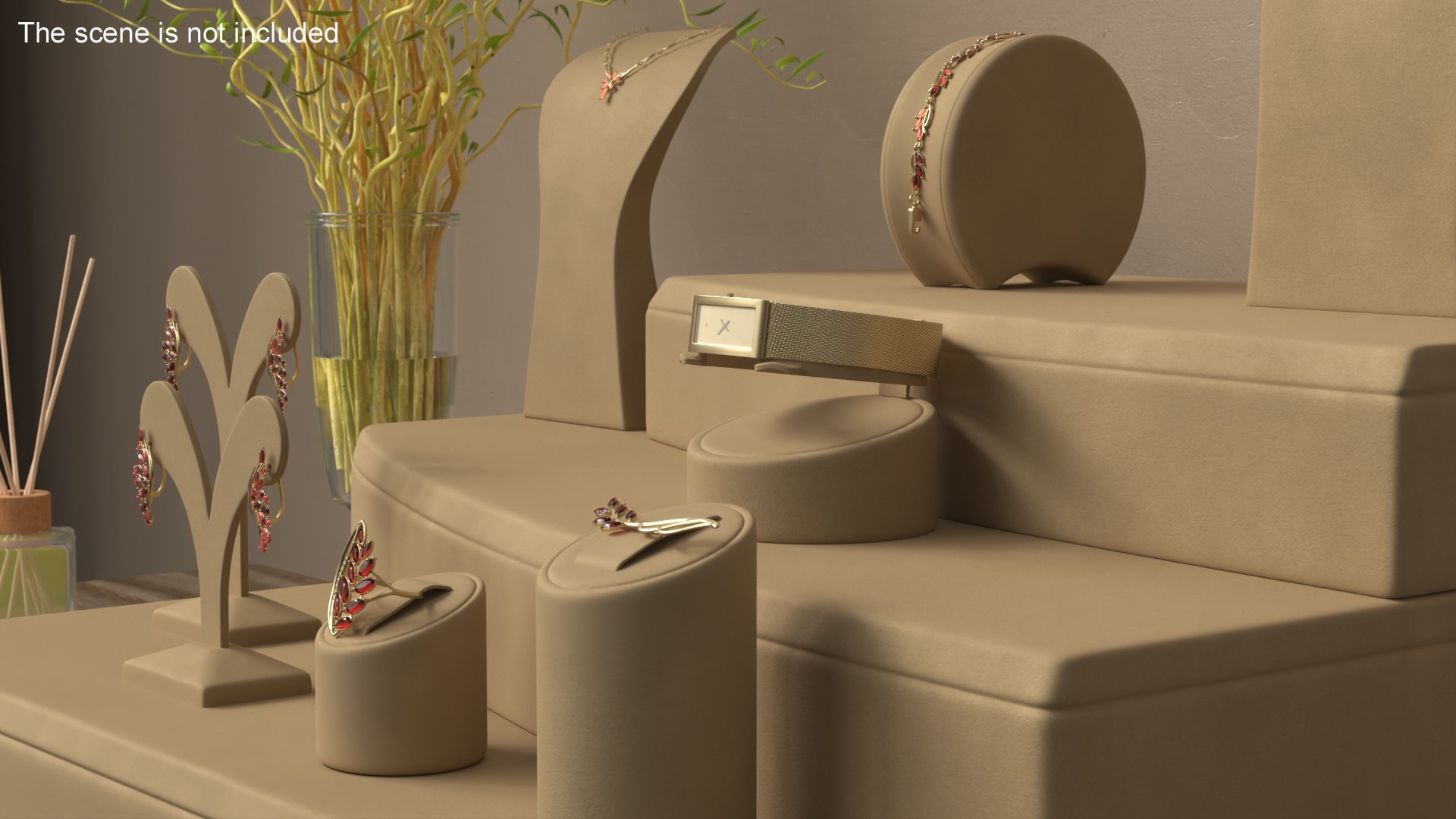 3D Display Case With Gold Jewelry - TurboSquid 2413873