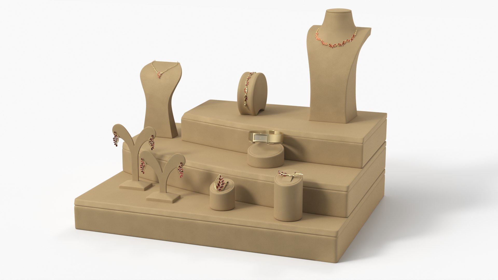 3D Display Case With Gold Jewelry - TurboSquid 2413873