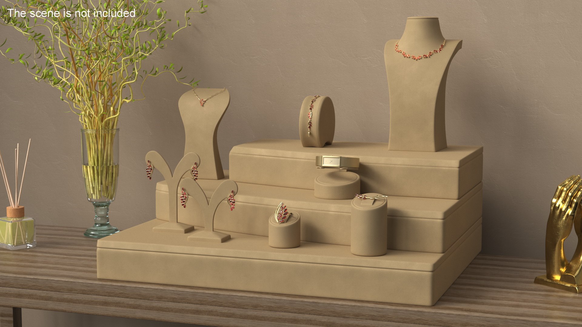 3D Display Case With Gold Jewelry - TurboSquid 2413873