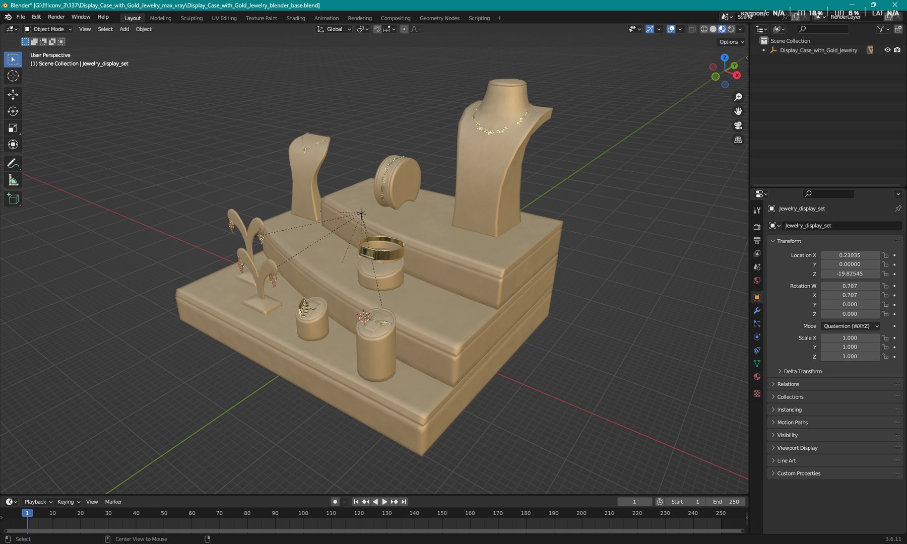 3D Display Case With Gold Jewelry - TurboSquid 2413873