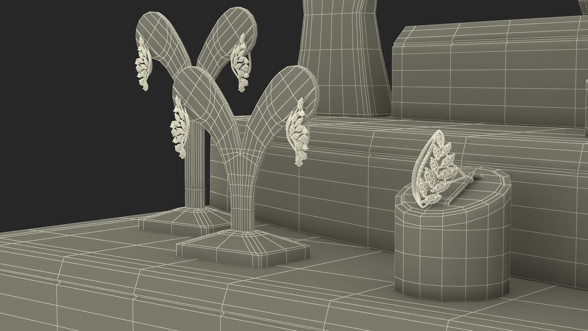 3D Display Case With Gold Jewelry - TurboSquid 2413873