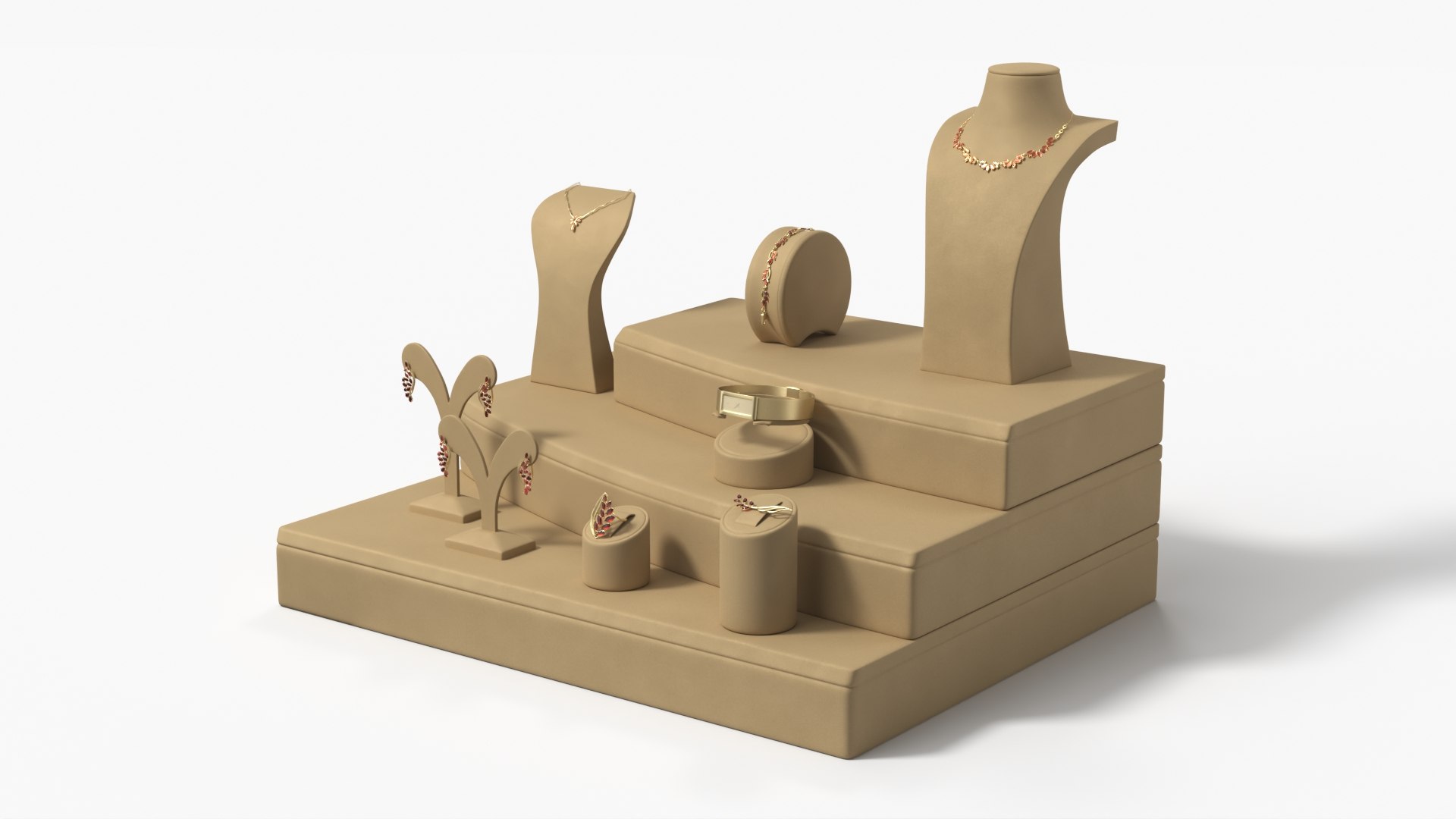 3D Display Case With Gold Jewelry - TurboSquid 2413873