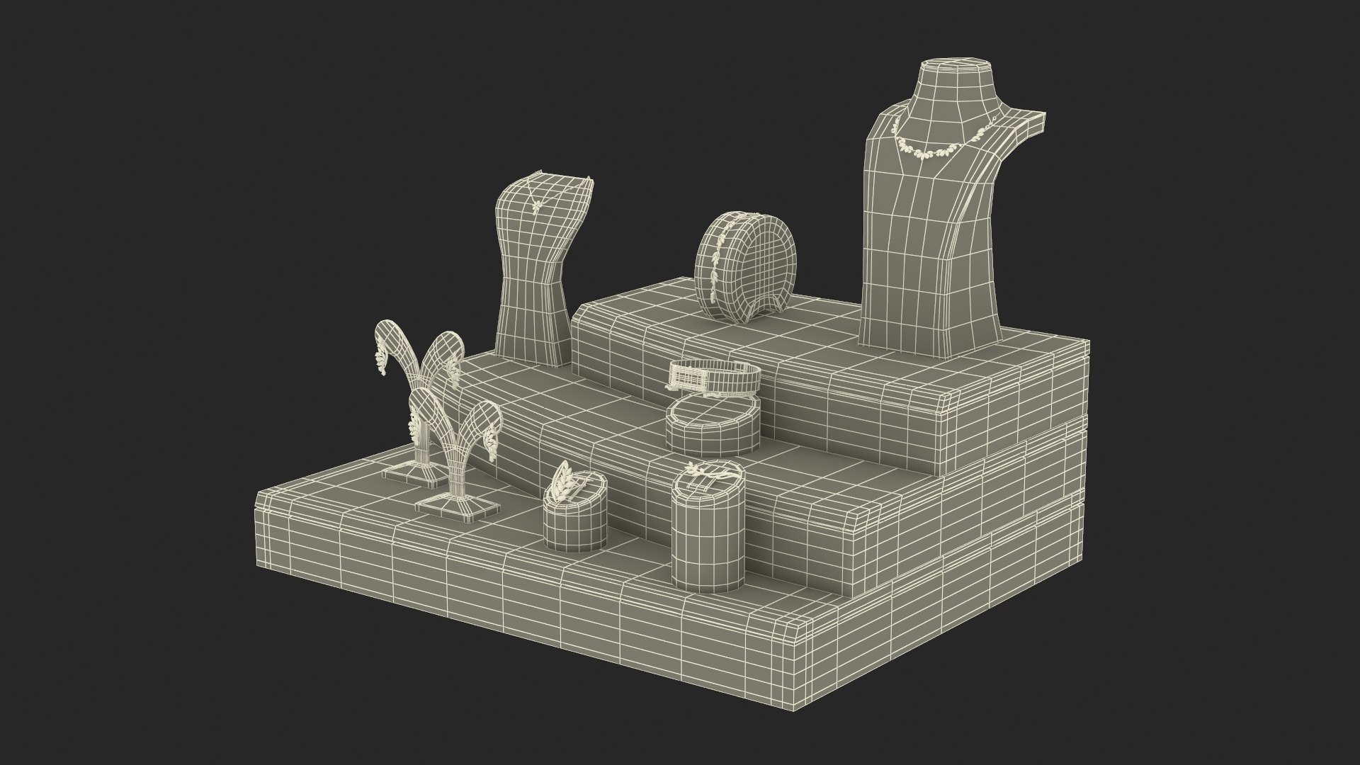 3D Display Case With Gold Jewelry - TurboSquid 2413873