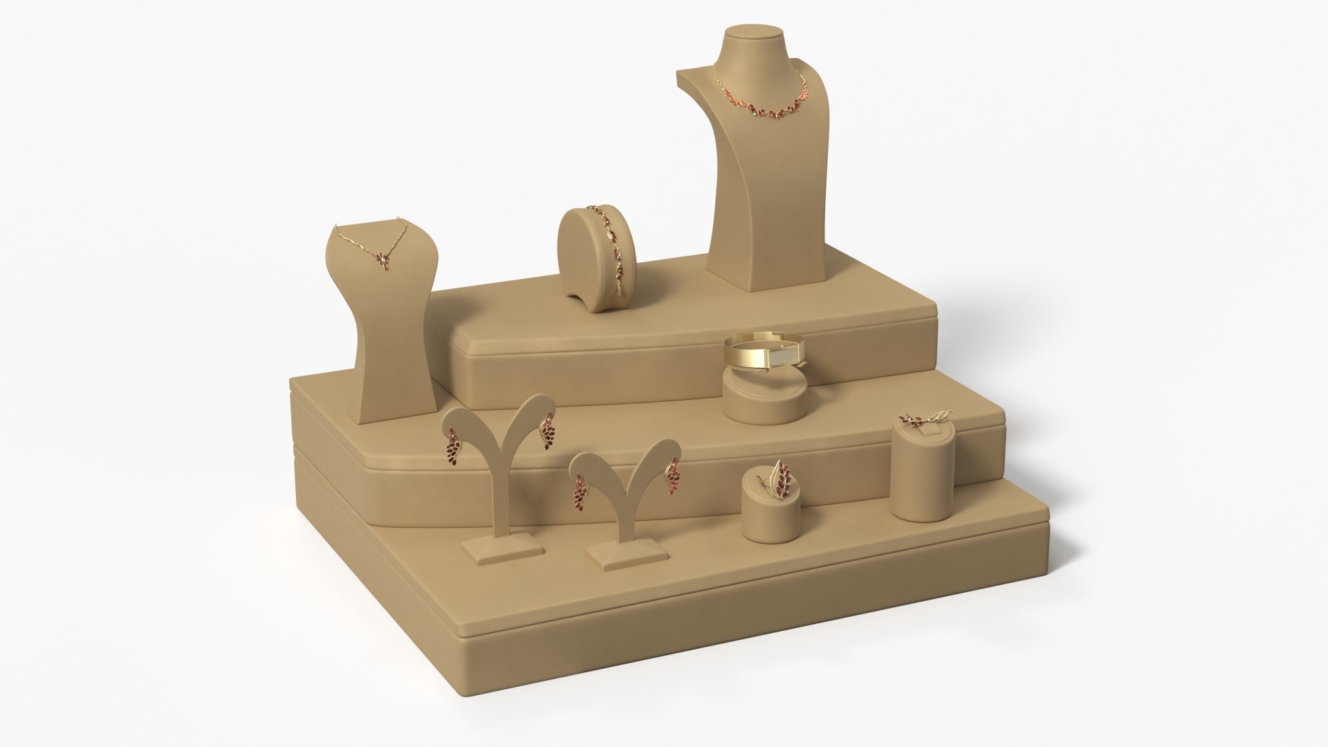 3D Display Case With Gold Jewelry - TurboSquid 2413873