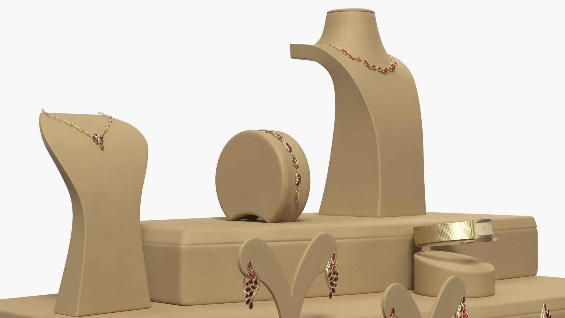 3D Display Case With Gold Jewelry - TurboSquid 2413873