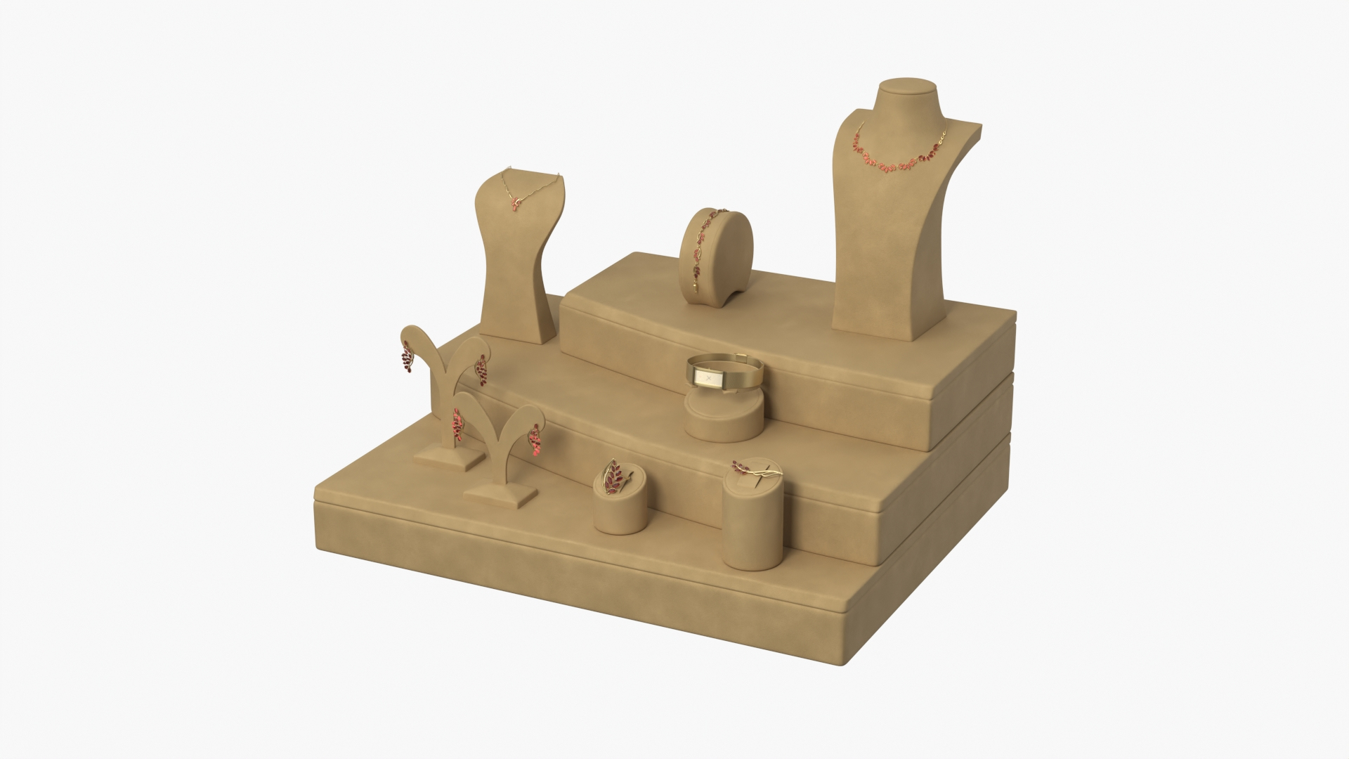 3D Display Case With Gold Jewelry - TurboSquid 2413873