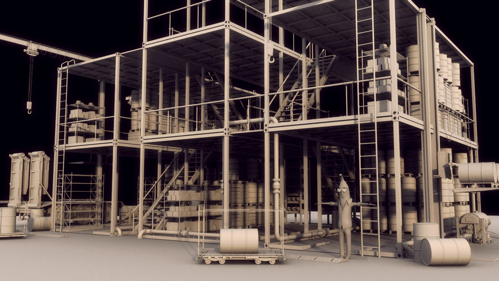 3d Factory Mixed Pipe Unit Model