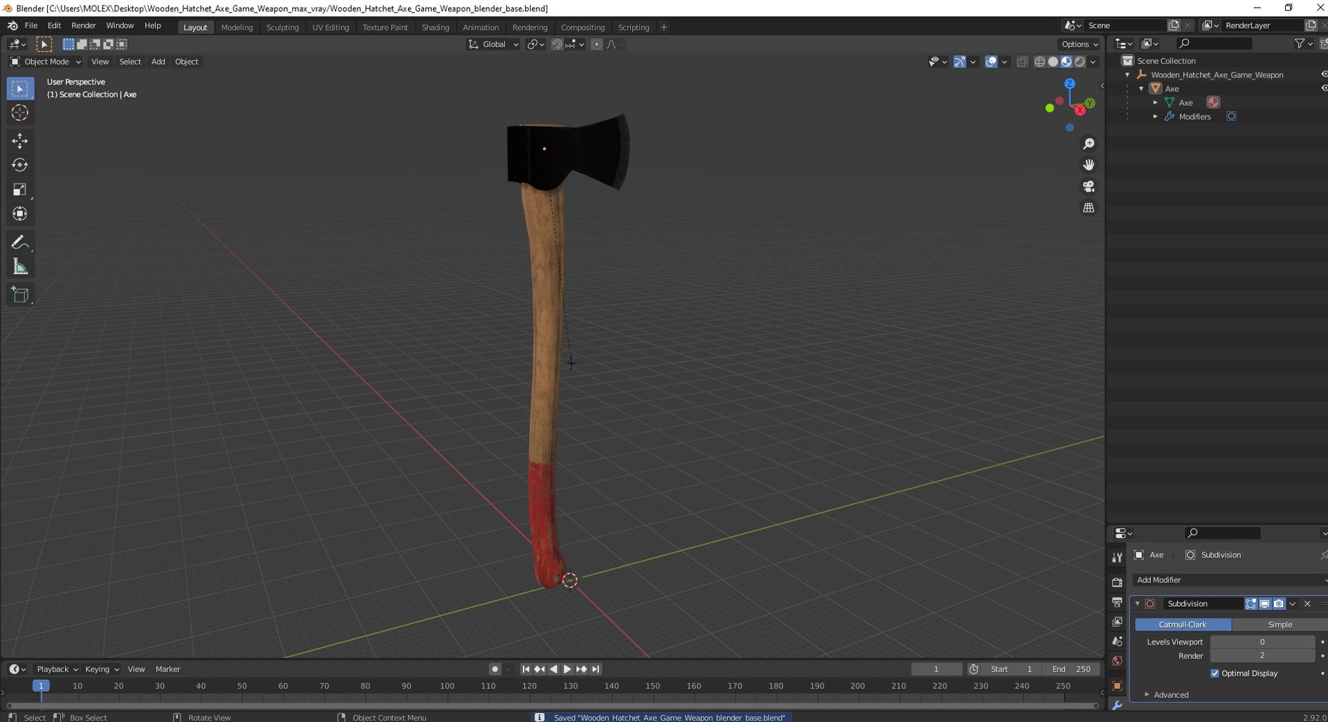 3D Model Wooden Hatchet Axe Game Weapon - TurboSquid 2136678