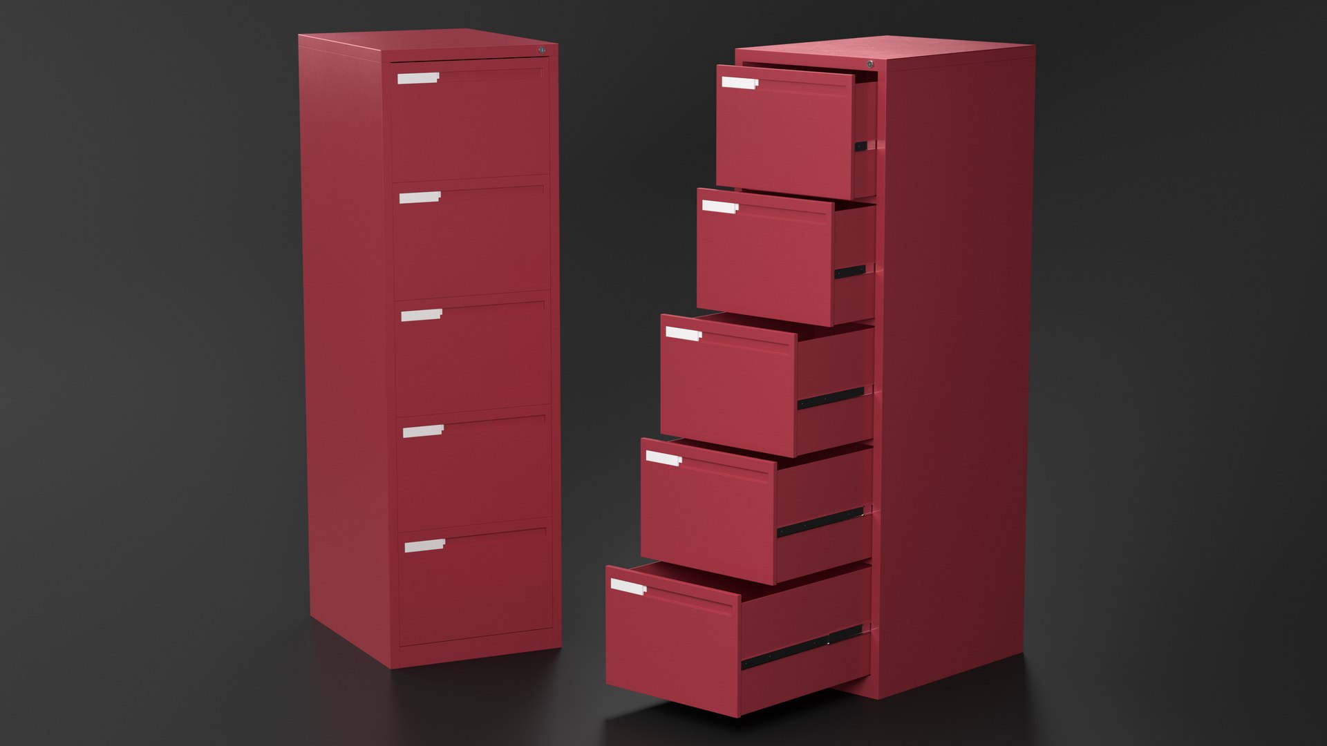 Filing Cabinet 5 Drawer Red 3D - TurboSquid 2223776