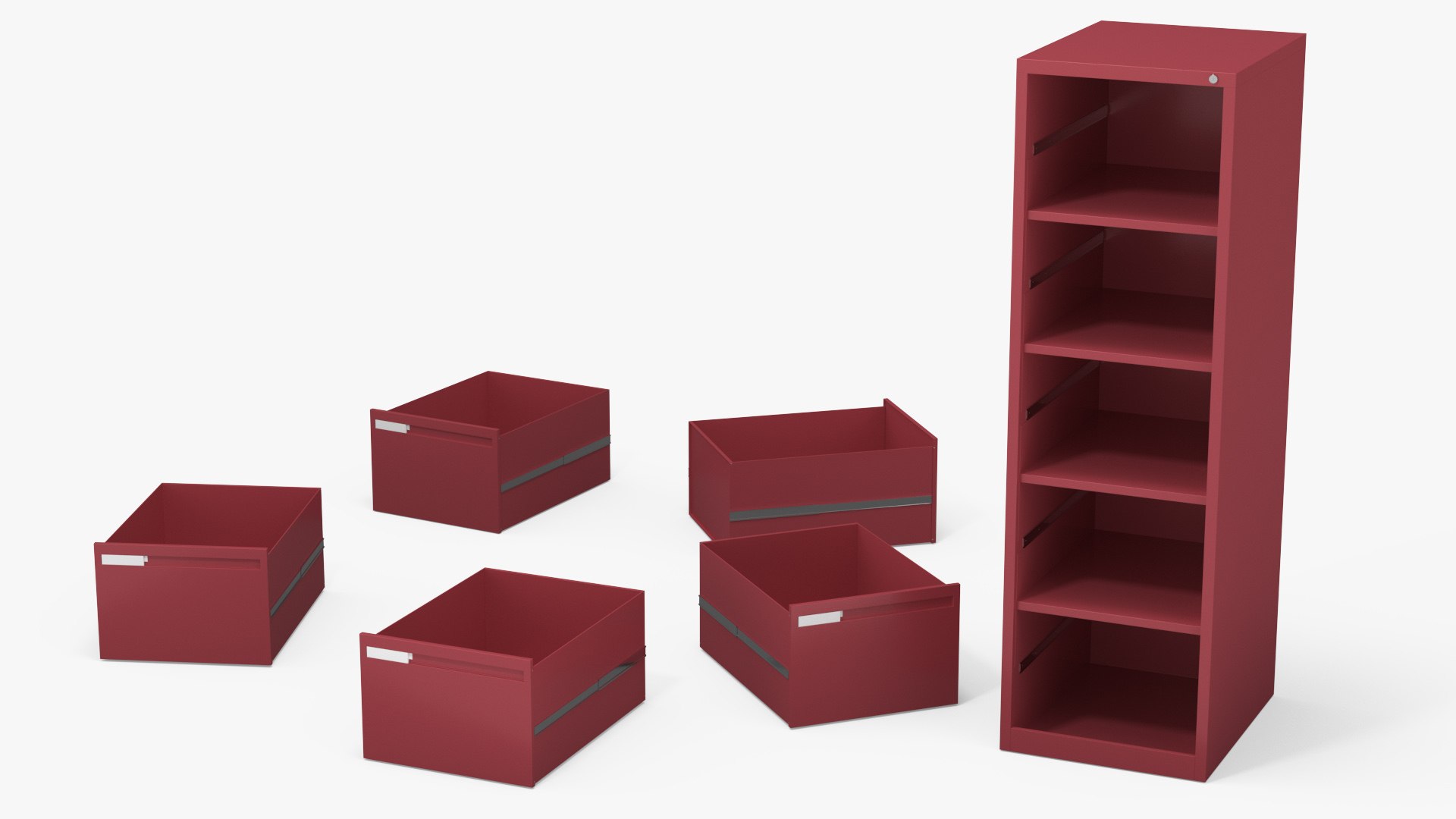 Filing Cabinet 5 Drawer Red 3D - TurboSquid 2223776