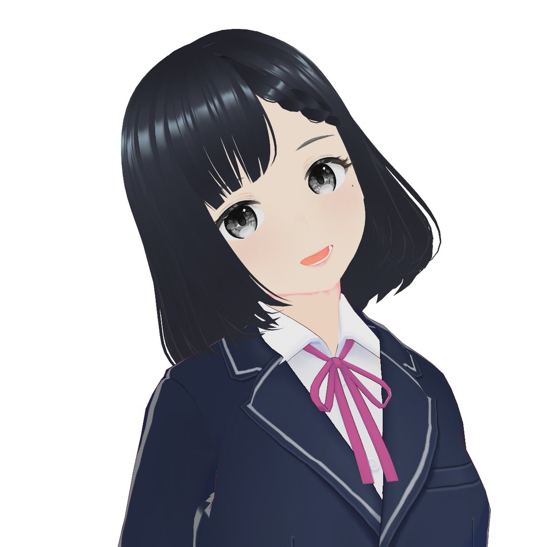 3D Anime High School Girl NPC Nozomi - VRM Unity UE GameReady Model ...