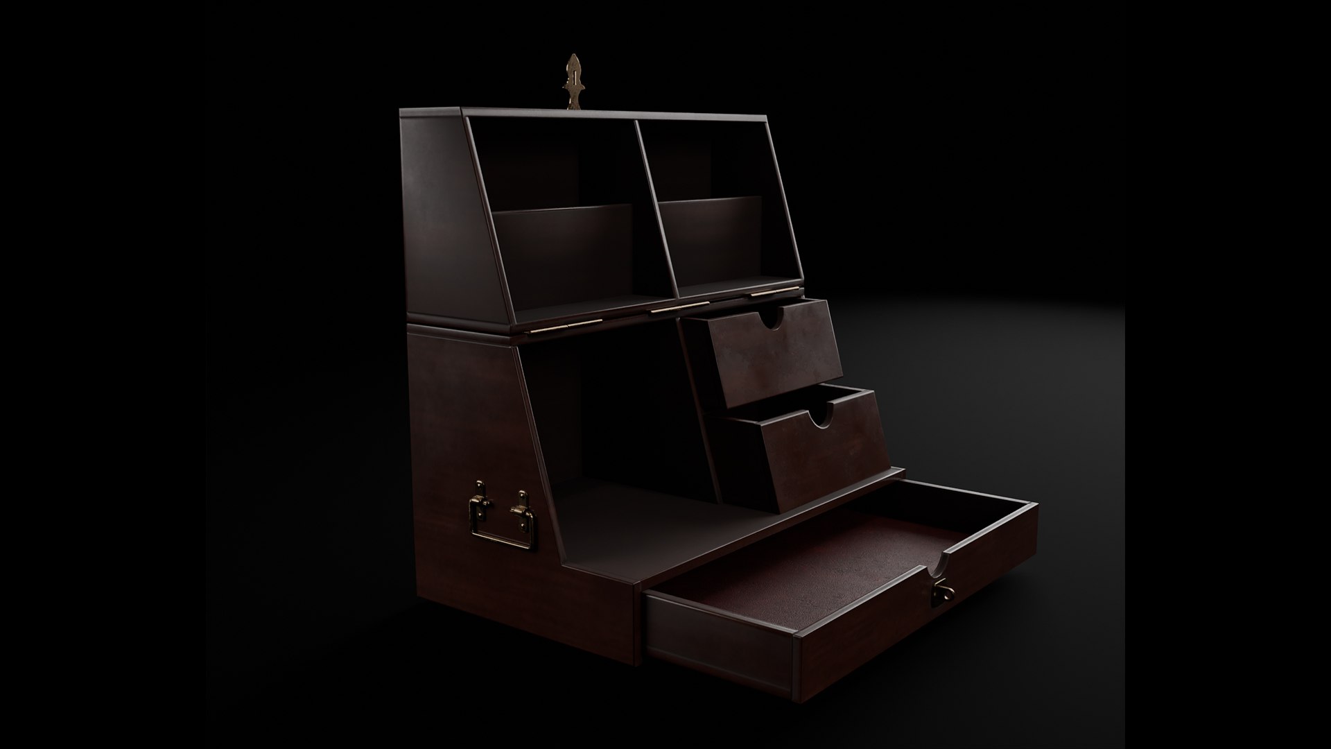 3D Model Vintage Foldable Wooden Desktop Organizer With Drawers ...