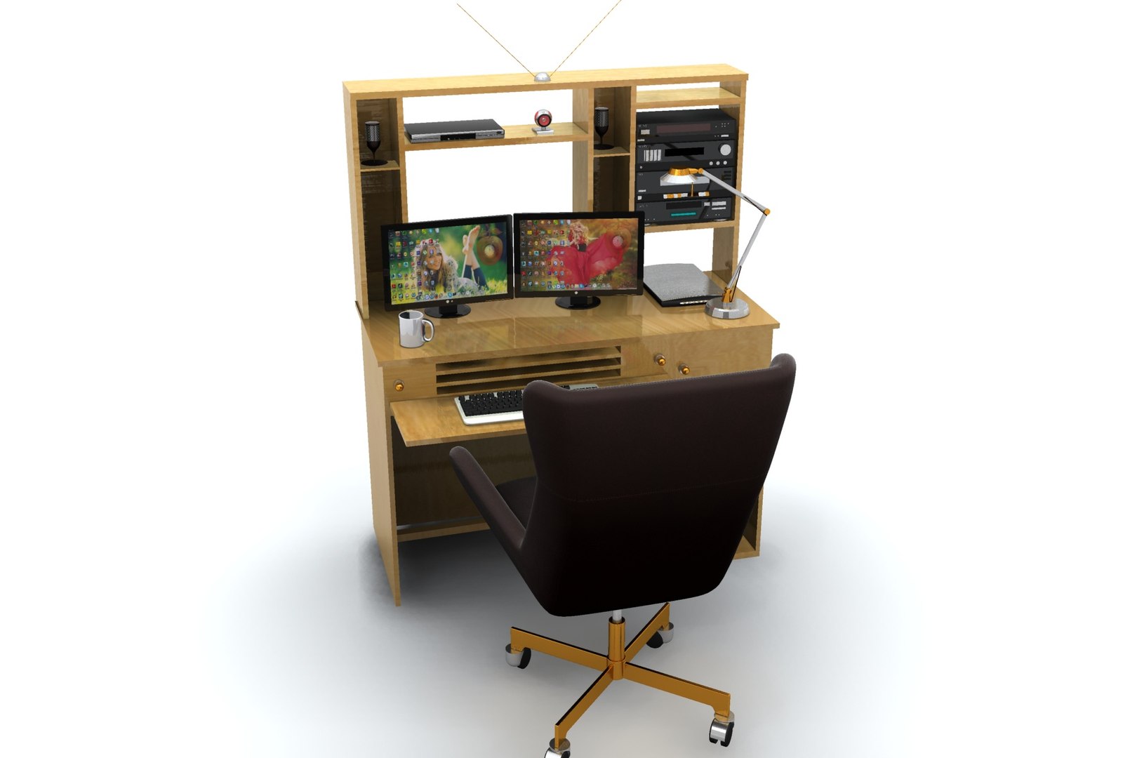 Desk Set Working Computer 3d Max
