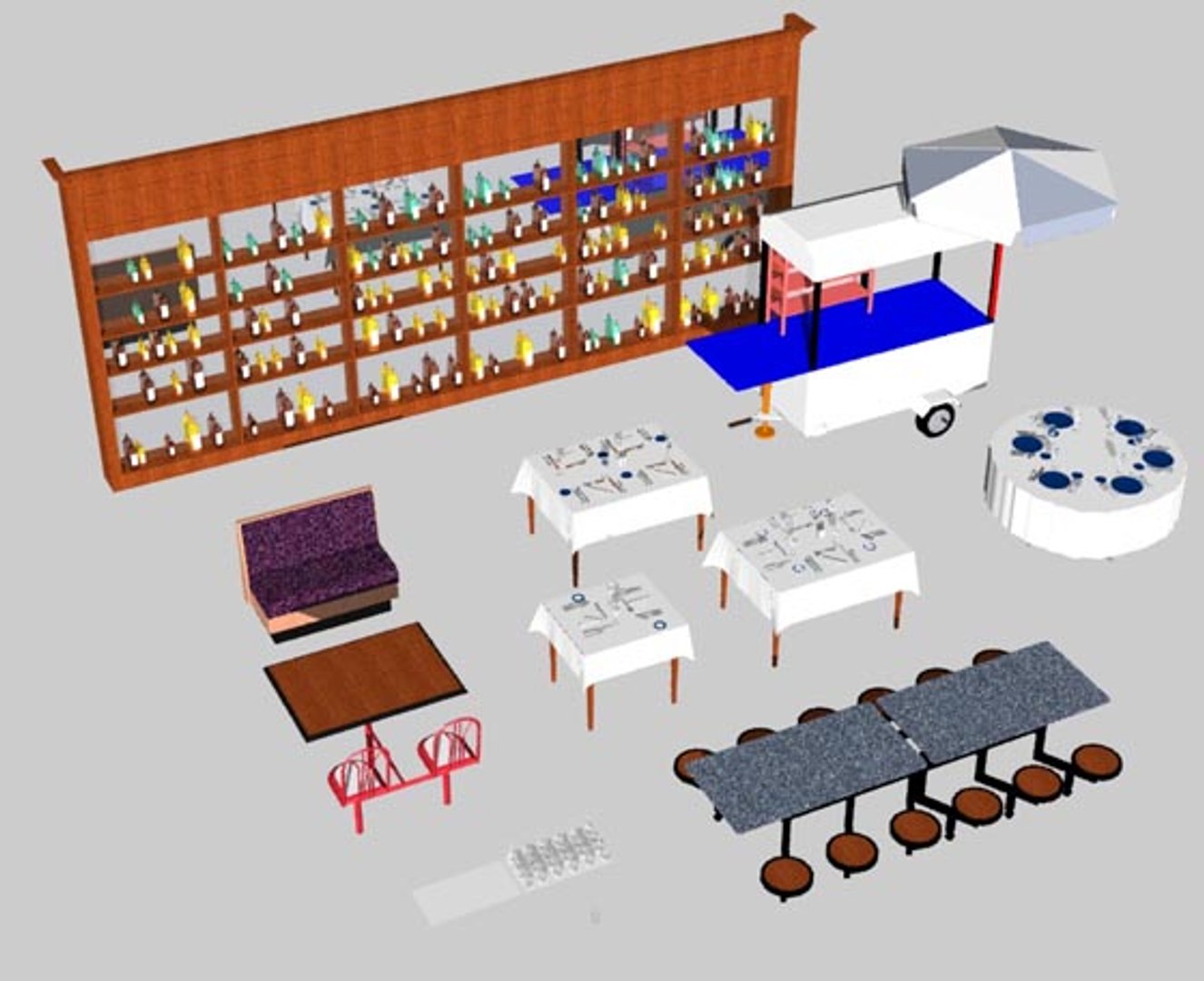 3d restaurant bench glasses model