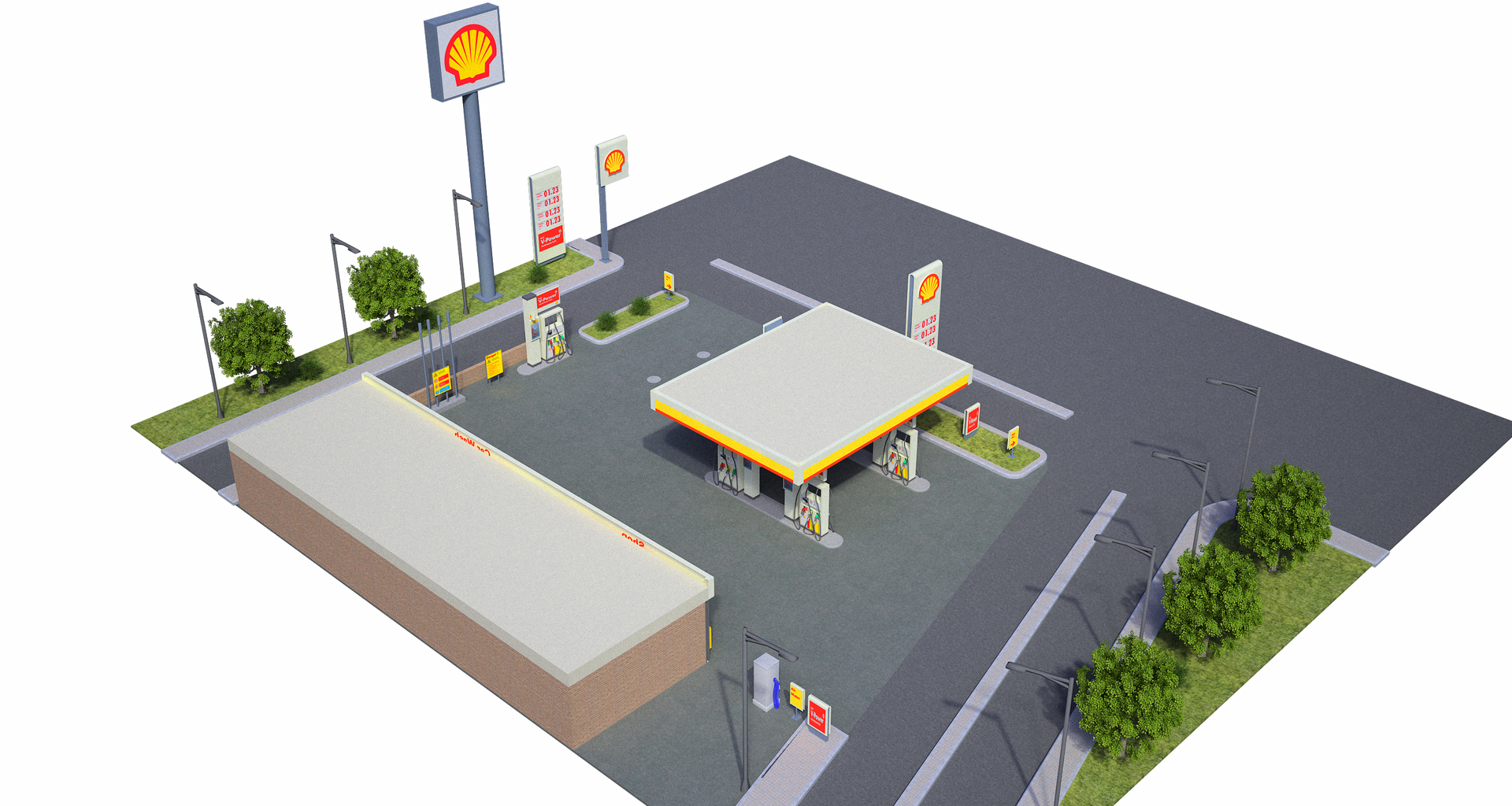 Posto de gasolina Shell Modelo 3D - TurboSquid 1783346