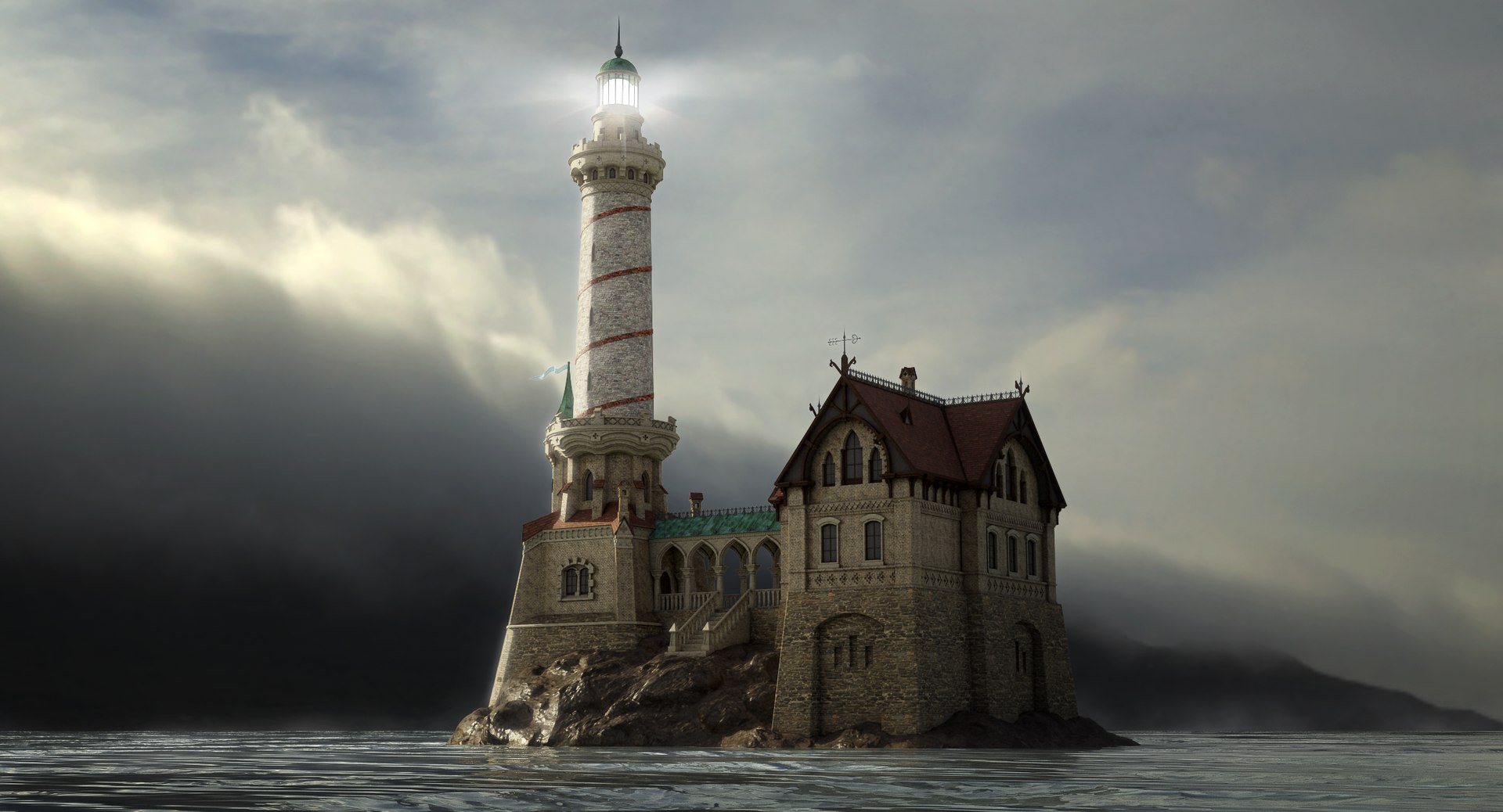 Old Lighthouse Rocks House 3D - TurboSquid 1574933