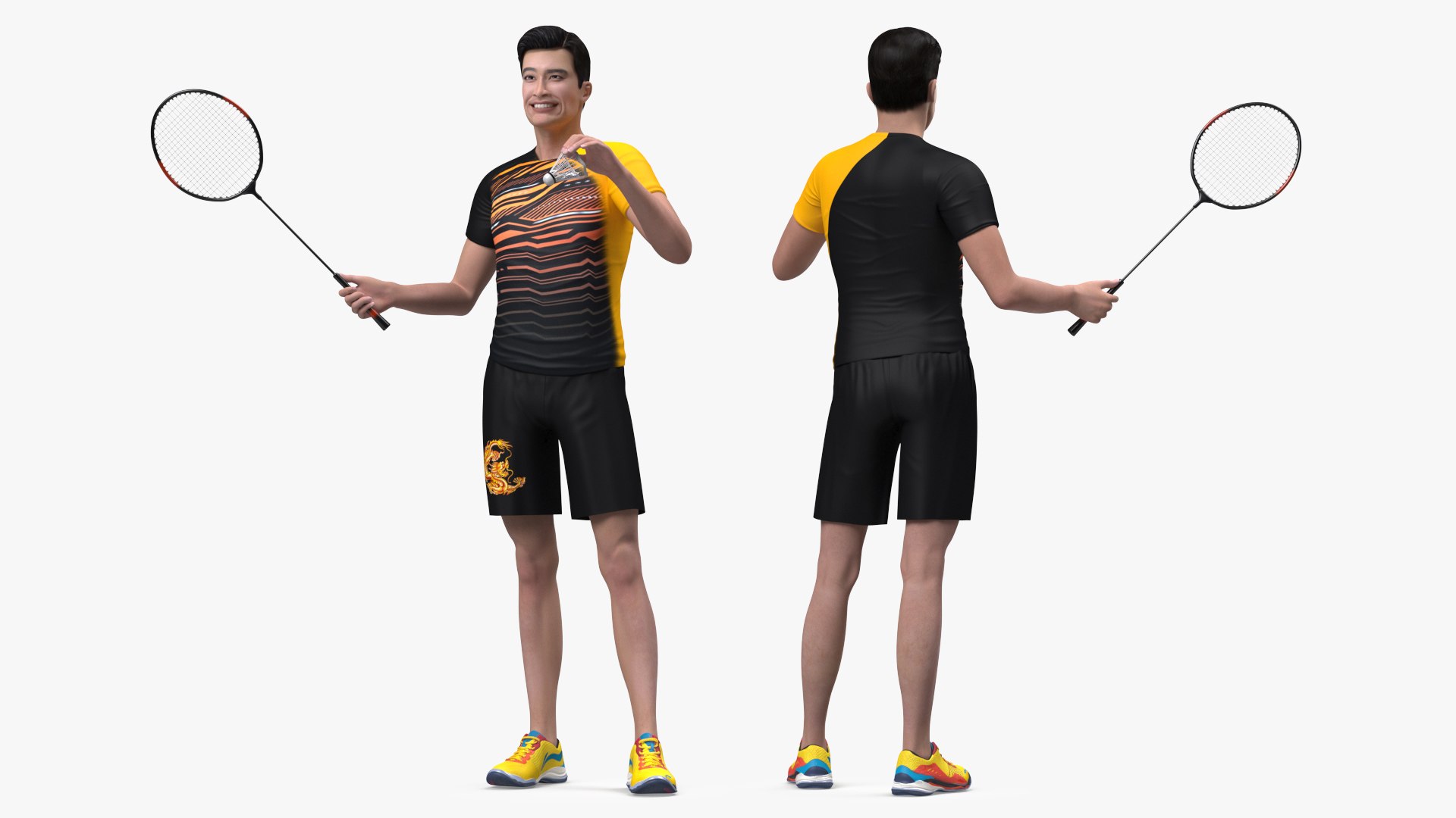 Asian Man With Badminton Racket Rigged Model - TurboSquid 1816855
