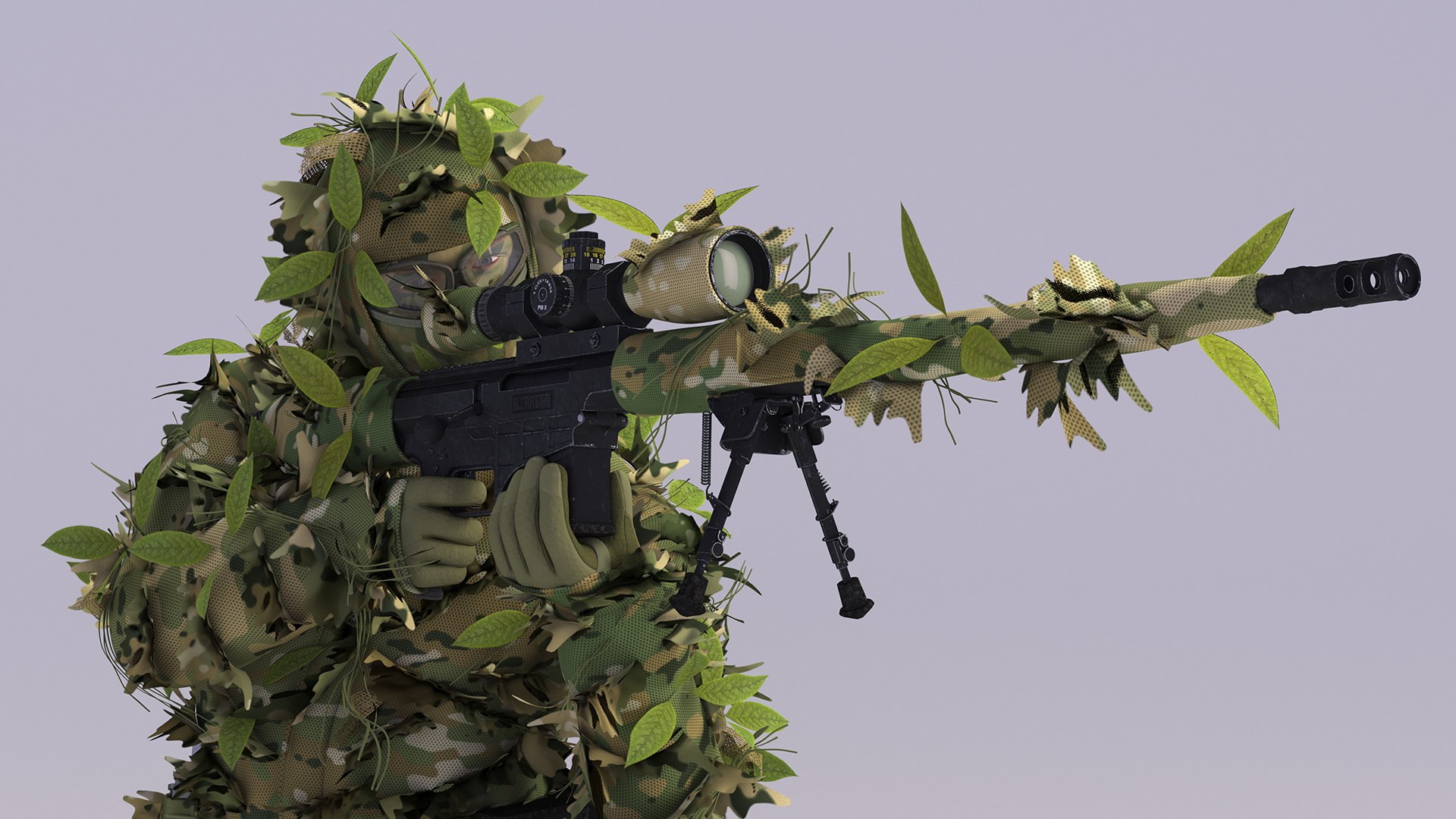 Sniper In Leaf Ghillie Suit Rigged For Modo 3D - TurboSquid 2000821