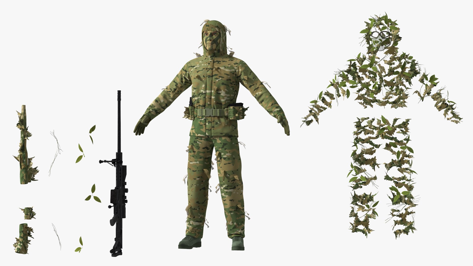 Sniper In Leaf Ghillie Suit Rigged For Modo 3D - TurboSquid 2000821
