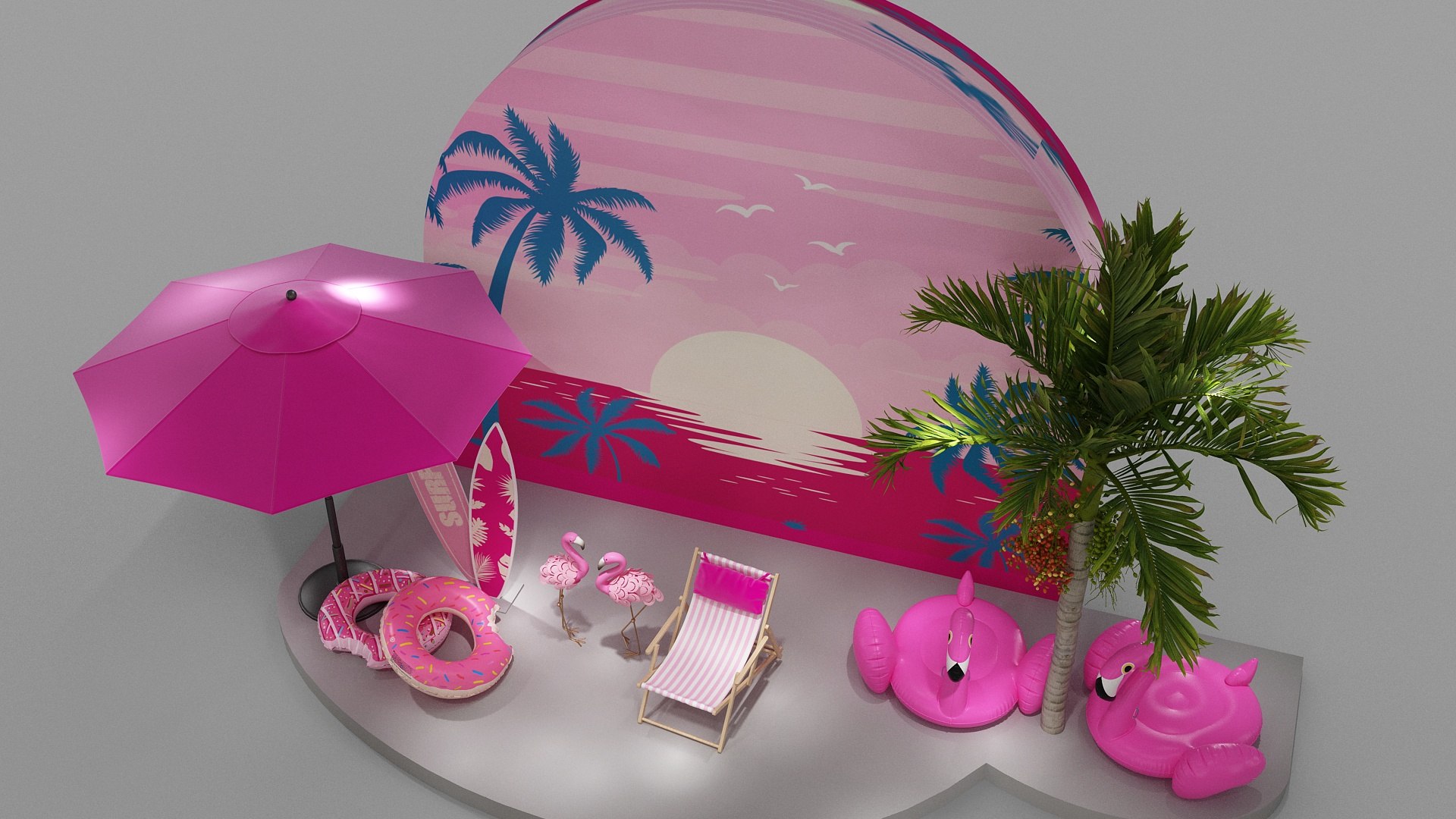 3D Product display background pink summer theme model - TurboSquid 2155532