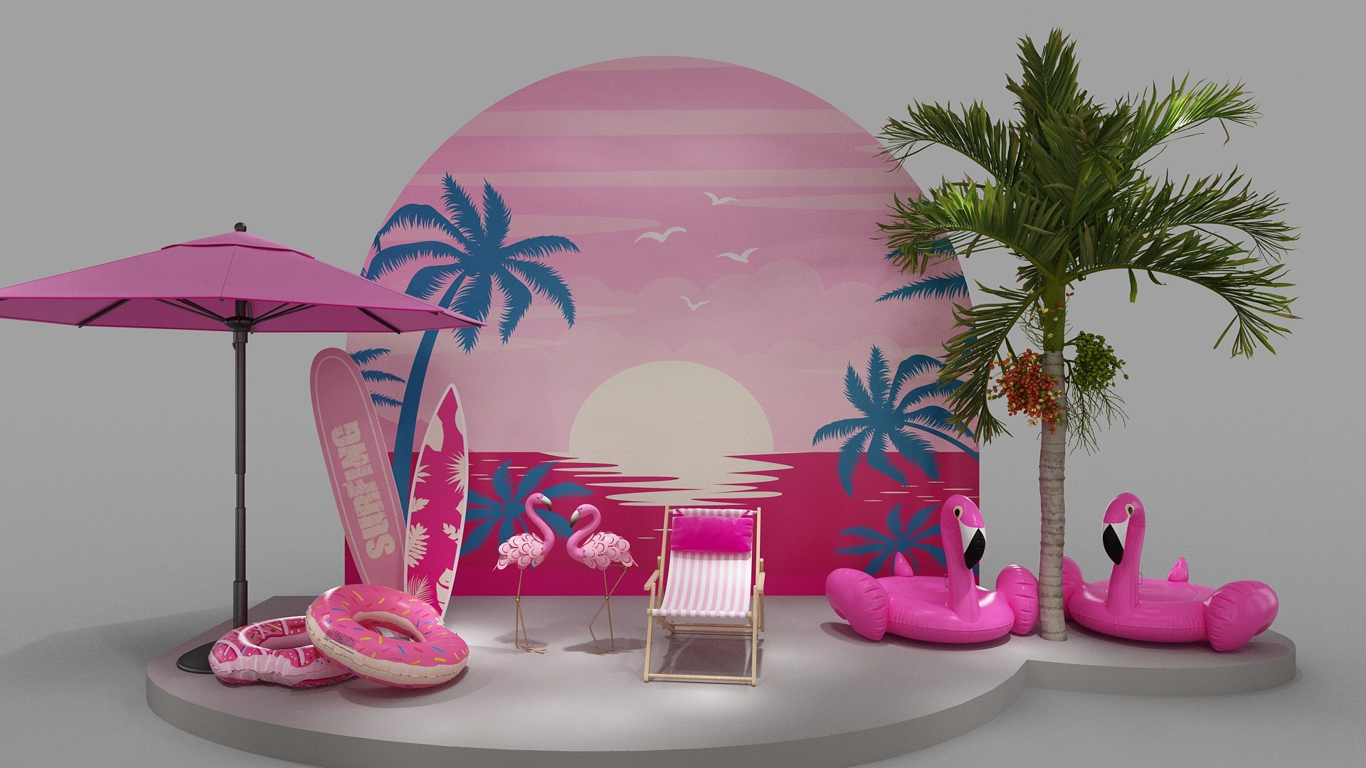 3D Product display background pink summer theme model - TurboSquid 2155532
