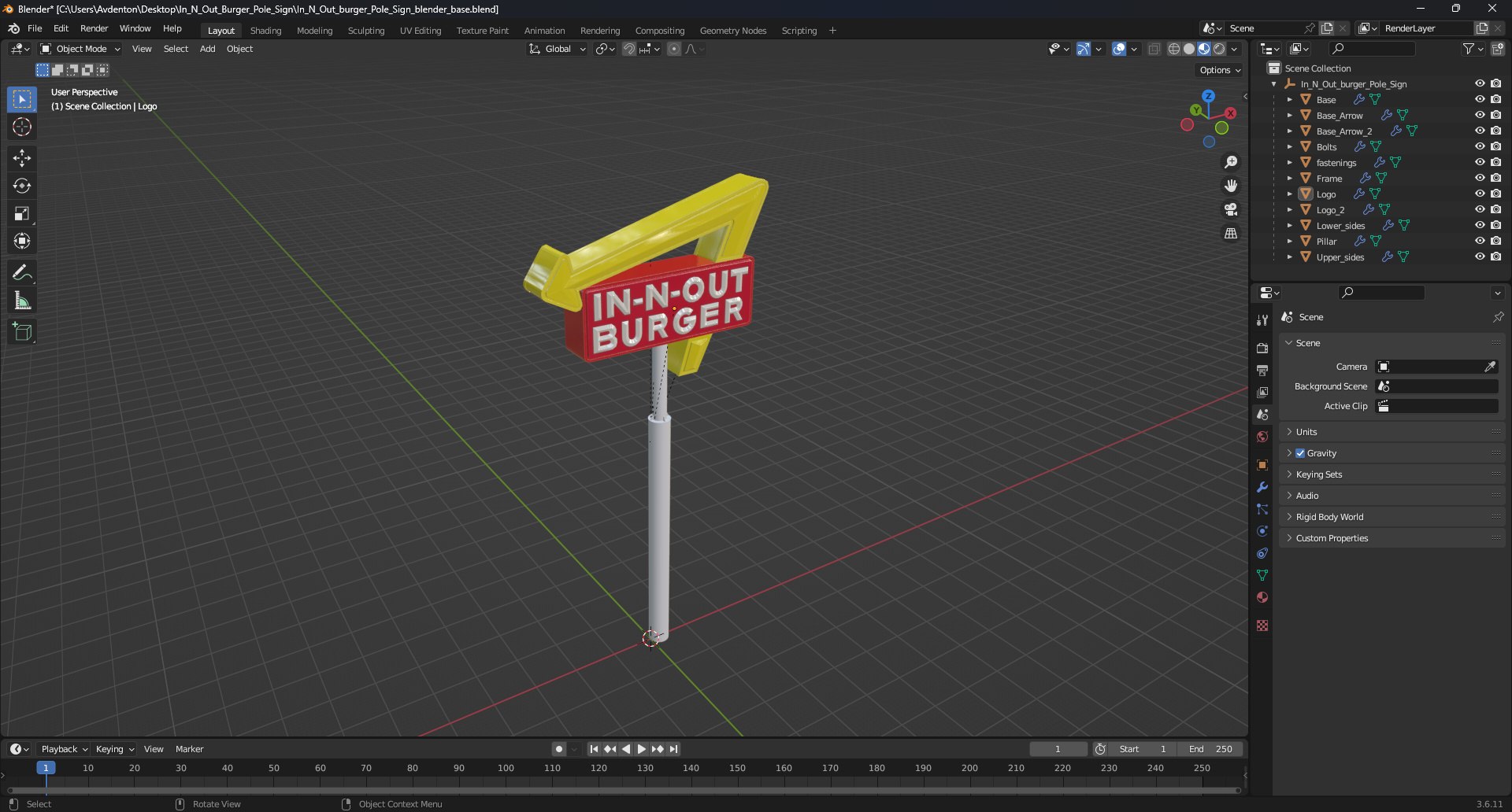 In N Out Burger Pole Sign 3D Model - TurboSquid 2279851
