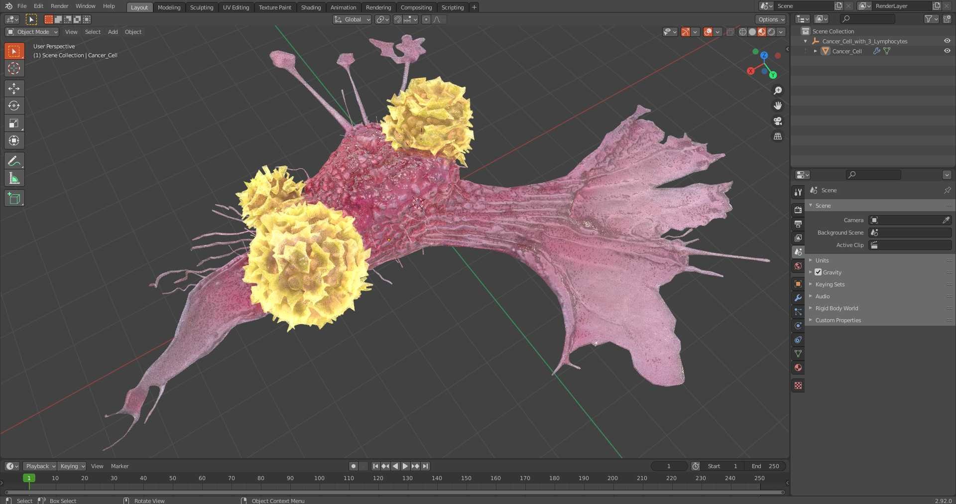 3D Model Cancer Cell With 3 Lymphocytes - TurboSquid 2220935