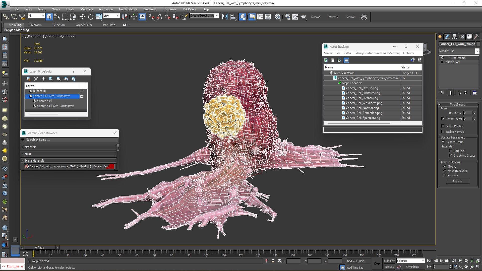 3D Model Cancer Cell With 3 Lymphocytes - TurboSquid 2220935