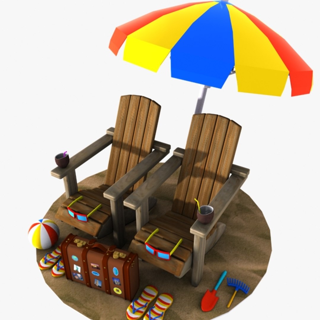 Cartoon Items Beach 3d Model