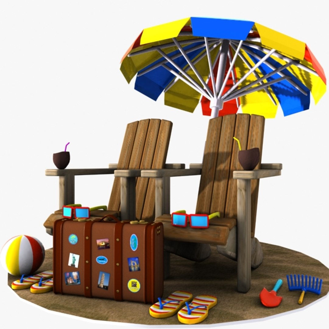 Cartoon Items Beach 3d Model