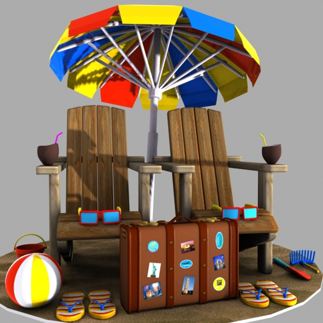 Cartoon Items Beach 3d Model