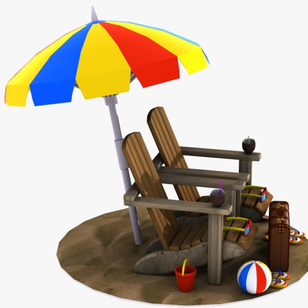 Cartoon Items Beach 3d Model