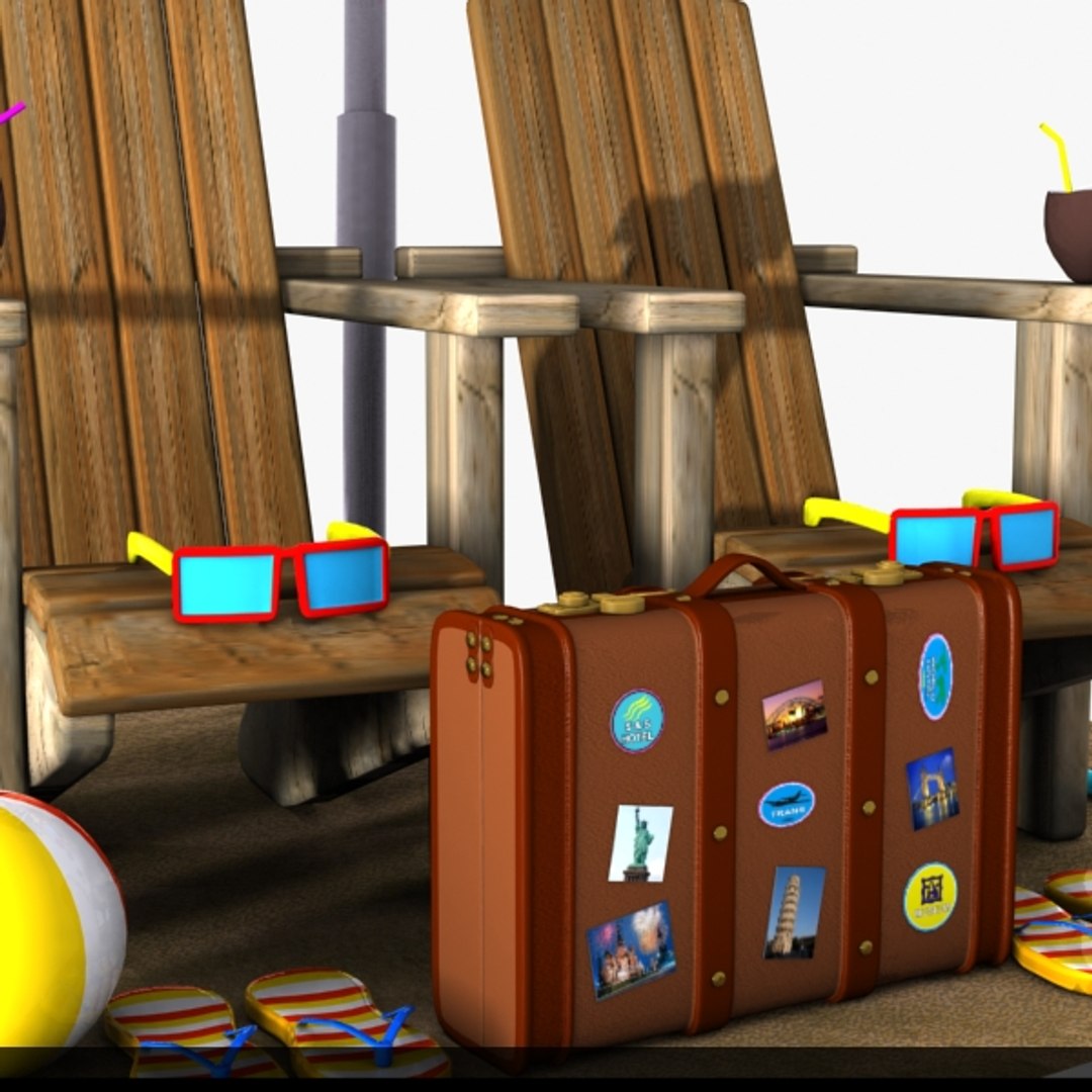 Cartoon Items Beach 3d Model