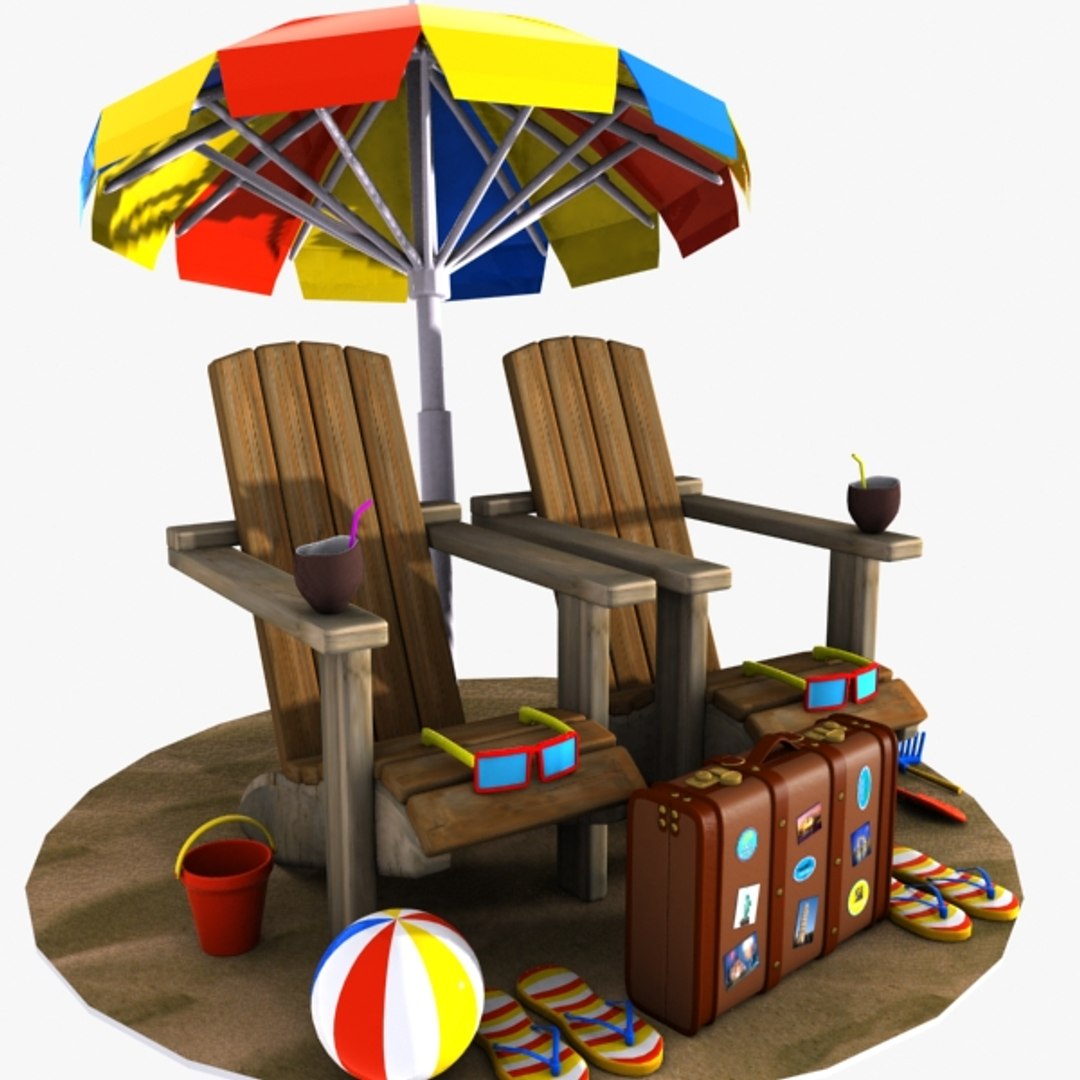 Cartoon Items Beach 3d Model