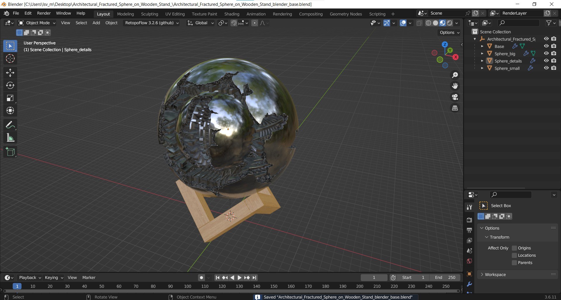 3D Model Architectural Fractured Sphere On Wooden Stand - TurboSquid 2371798