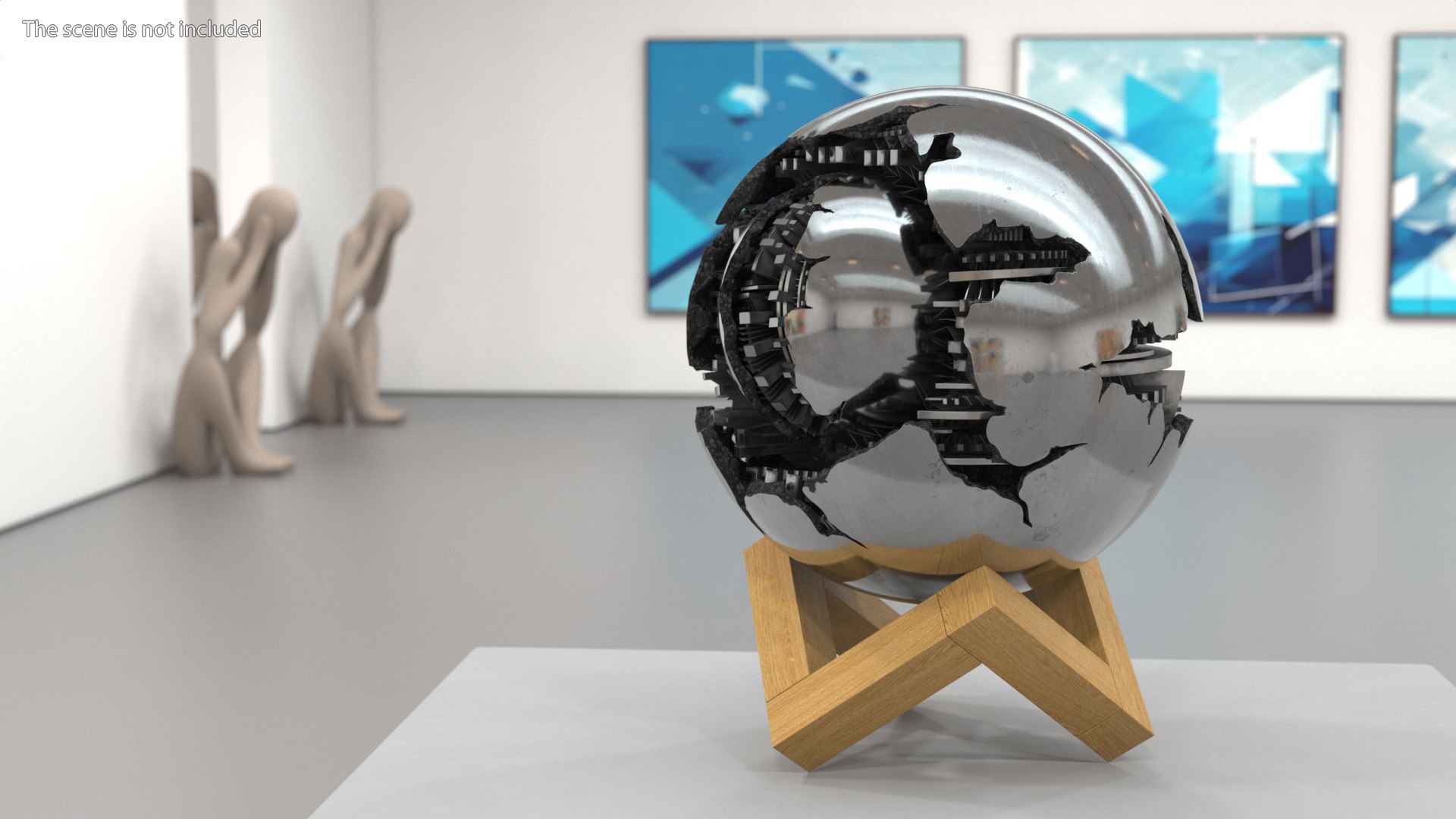 3D Model Architectural Fractured Sphere On Wooden Stand - TurboSquid 2371798