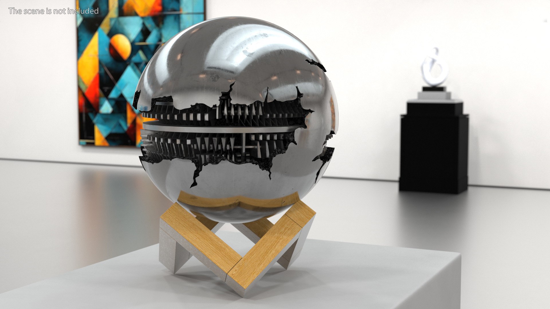 3D Model Architectural Fractured Sphere On Wooden Stand - TurboSquid 2371798