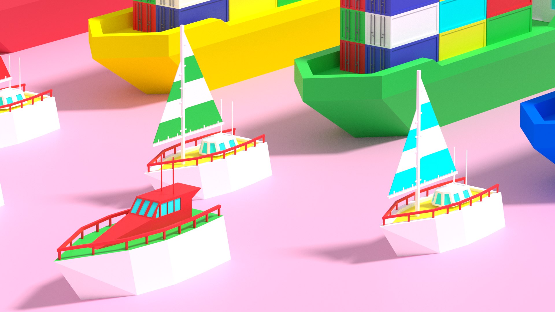 Cartoon Container Ship Yacht Sail Boat 3D Model - TurboSquid 2017238