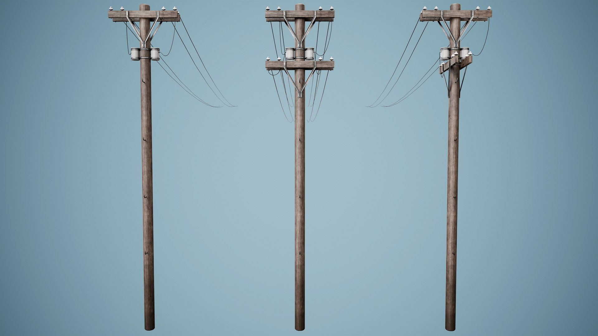 Set Of 3 Various Electric Pole 3D Model - TurboSquid 2212463